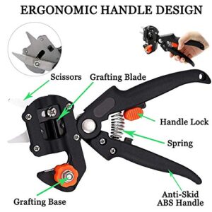 Krewey 2-in-1 Garden Grafting Tools Pruner Kit, V-Graft Omega-Graft and U-Graft, Plant Branch Vine Fruit Tree Cutting Tool Kits Scissors