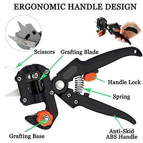 Krewey 2-in-1 Garden Grafting Tools Pruner Kit, V-Graft Omega-Graft and U-Graft, Plant Branch Vine Fruit Tree Cutting Tool Kits Scissors