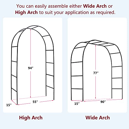 JP Outdoor Garden Arch, Steel Garden Arch Arbor Trellis for Climbing Plants, Indoor Outdoor Wedding Party Decoration, 7'8inch H x 4'5inch W, Dark Green (GM)