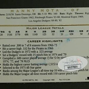 Manny Mota Signed Baseball Card with JSA COA