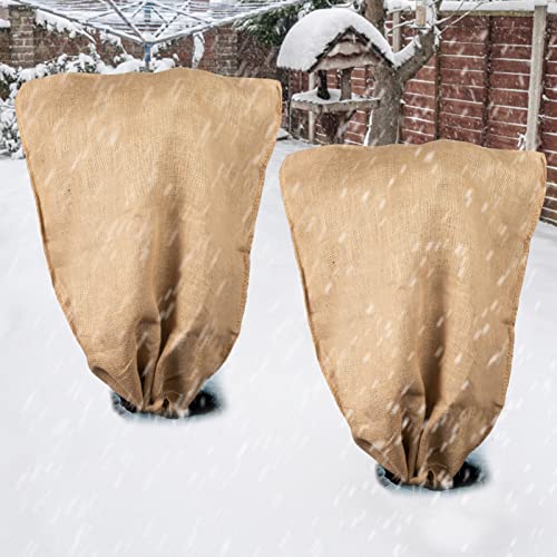 2 Pack Burlap Winter Plant Cover Bags- 23.6 × 39.4 inch Plant Frost Protector with Drawstring Reusable Plant Covers Freeze Protection Tree Freeze Blanket for Outdoor Garden Plants from Animal Eating