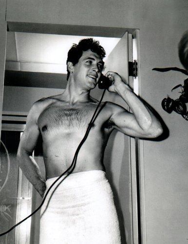 Rock Hudson Shirtless on Telephone 8x10 Photo #P4316