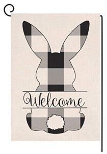 welcome easter bunny spring small garden flag farmhouse vertical double sided burlap yard outdoor decor black 12.5 x 18 inches (110756)