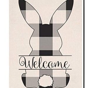 Welcome Easter Bunny Spring Small Garden Flag Farmhouse Vertical Double Sided Burlap Yard Outdoor Decor Black 12.5 x 18 Inches (110756)