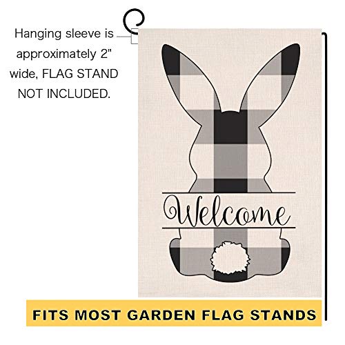 Welcome Easter Bunny Spring Small Garden Flag Farmhouse Vertical Double Sided Burlap Yard Outdoor Decor Black 12.5 x 18 Inches (110756)