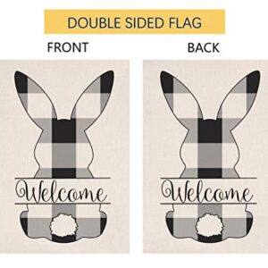 Welcome Easter Bunny Spring Small Garden Flag Farmhouse Vertical Double Sided Burlap Yard Outdoor Decor Black 12.5 x 18 Inches (110756)