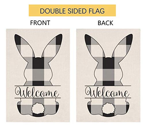 Welcome Easter Bunny Spring Small Garden Flag Farmhouse Vertical Double Sided Burlap Yard Outdoor Decor Black 12.5 x 18 Inches (110756)