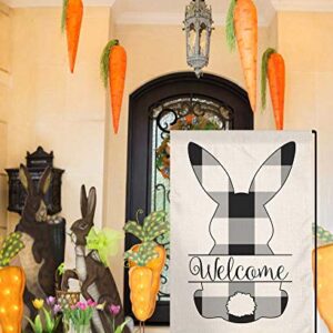 Welcome Easter Bunny Spring Small Garden Flag Farmhouse Vertical Double Sided Burlap Yard Outdoor Decor Black 12.5 x 18 Inches (110756)