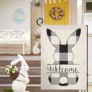 Welcome Easter Bunny Spring Small Garden Flag Farmhouse Vertical Double Sided Burlap Yard Outdoor Decor Black 12.5 x 18 Inches (110756)