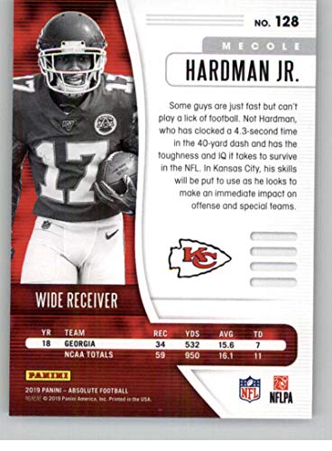 2019 Absolute Football #128 Mecole Hardman Jr. RC Rookie Card Kansas City Chiefs Official NFL Trading Card From Panini America in Raw (NM or Better) Condition