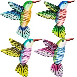 cruis cuka metal wall art garden decor mini cute hummingbird wall sculpture fence decorations for outside 5.3 * 4.7″ – set of 4