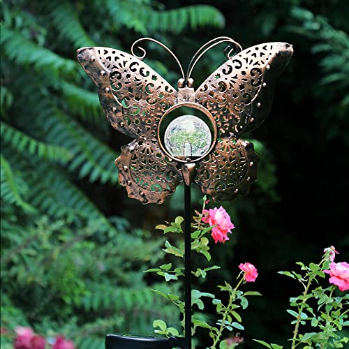 neemor Solar Garden Butterfly Lights Outdoor Stake Lights Metal Solar Powered Garden Lights Decorative Memorial Birthday Gifts for Mom Women Lawn Patio Yard Decor Warm White