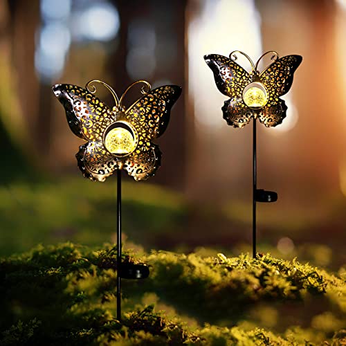 neemor Solar Garden Butterfly Lights Outdoor Stake Lights Metal Solar Powered Garden Lights Decorative Memorial Birthday Gifts for Mom Women Lawn Patio Yard Decor Warm White