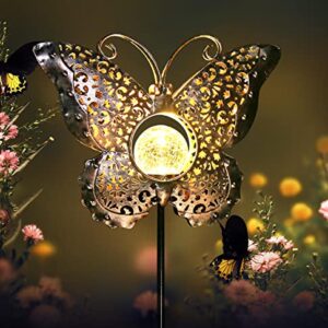 neemor Solar Garden Butterfly Lights Outdoor Stake Lights Metal Solar Powered Garden Lights Decorative Memorial Birthday Gifts for Mom Women Lawn Patio Yard Decor Warm White