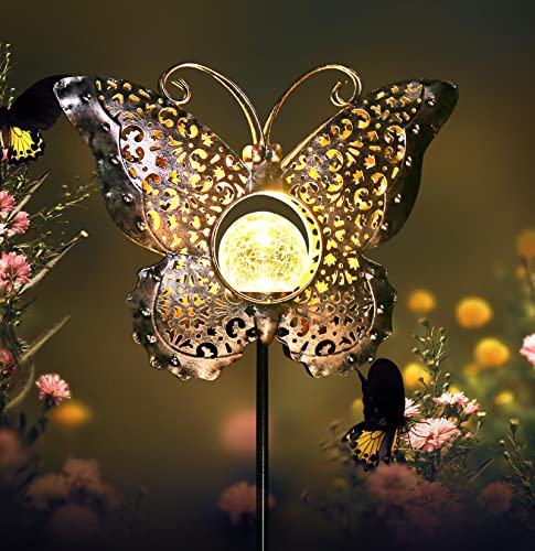 neemor Solar Garden Butterfly Lights Outdoor Stake Lights Metal Solar Powered Garden Lights Decorative Memorial Birthday Gifts for Mom Women Lawn Patio Yard Decor Warm White