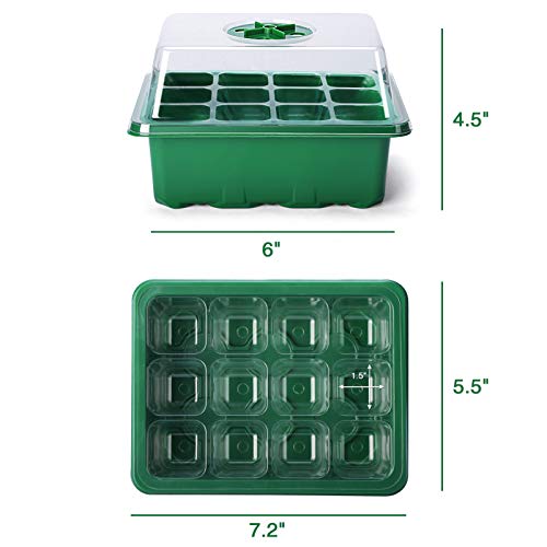 Delxo 10-Pack Seed Starter Kit Seedling Starter Tray (12 Cells per Tray) Humidity Adjustable Plant Germination Kit Garden Seed Starting Tray with Dome and Green Base Plus Plant Tags Hand Tool Kit