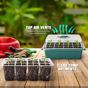 Delxo 10-Pack Seed Starter Kit Seedling Starter Tray (12 Cells per Tray) Humidity Adjustable Plant Germination Kit Garden Seed Starting Tray with Dome and Green Base Plus Plant Tags Hand Tool Kit