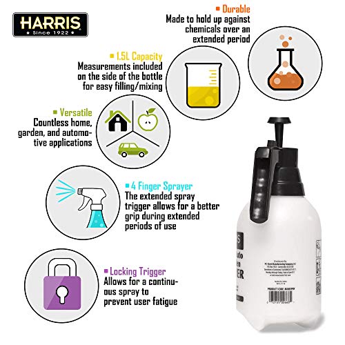 HARRIS Continuous Hand Pump Pressure Sprayer for Home, Lawn, Garden, Car Detailing and More, 1.5L