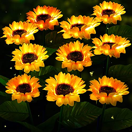 10 Pack Sunflower Solar Lights Outdoor Artificial Sunflower Garden Stake Lights Waterproof Sunflower Shape LED Landscape Lights for Home Office Party Yard Garden Lawn Porch Walkway Decoration