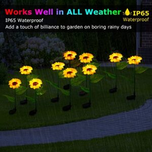 10 Pack Sunflower Solar Lights Outdoor Artificial Sunflower Garden Stake Lights Waterproof Sunflower Shape LED Landscape Lights for Home Office Party Yard Garden Lawn Porch Walkway Decoration