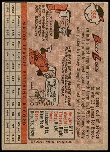 1958 Topps # 359 Billy Loes Baltimore Orioles (Baseball Card) VG/EX Orioles