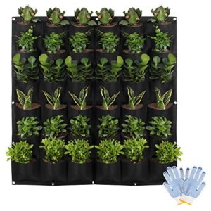 hilaritymax 36 pocket vertical planter with gloves and guide for indoor and outdoor gardening, breathable felt grow bag for herbs, vegetables, flowers, succulents, and plants, patio wall decor