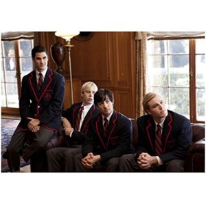 glee darren criss as blaine seated on couch with other warblers 8 x 10 inch photo