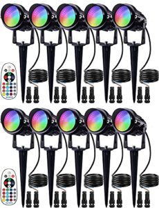 sunvie 12w low voltage landscape lighting rgb color changing led landscape lights remote control waterproof spotlight garden patio spotlight decorative lamp for outdoor indoor(10 pack with connector)