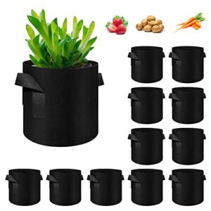 whatwears 12-pack 10 gallon plant grow bags, thickened nonwoven fabric pots with handles, vegetable planter bags containers, cloth planters for garden vegetable/flower/plant/fruits outdoor (black)