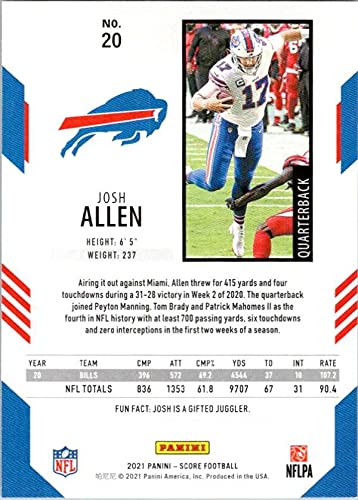 2021 Score #20 Josh Allen Buffalo Bills NM-MT NFL Football