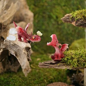 Top Collection Miniature Fairy Garden and Terrarium Mini Red Dragon Playing with Butterfly Figurine