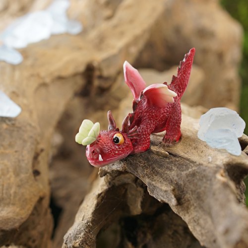 Top Collection Miniature Fairy Garden and Terrarium Mini Red Dragon Playing with Butterfly Figurine