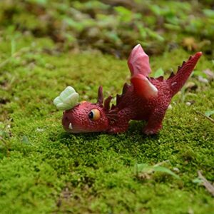 Top Collection Miniature Fairy Garden and Terrarium Mini Red Dragon Playing with Butterfly Figurine