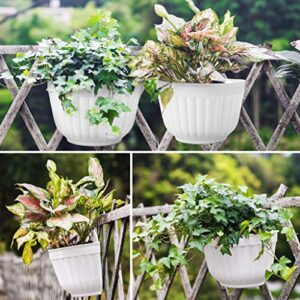 4 Pack Resin Wall Hanging Planter Pot Vertical Garden Living Wall Mount Window Hang Indoor Outdoor Plant Flower Basket for Kitchen Herbs Balcony Railing Shelf Fence Bedroom Trellis Decor Modern White