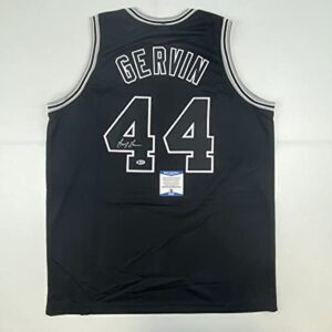 autographed/signed george gervin san antonio black basketball jersey beckett bas coa