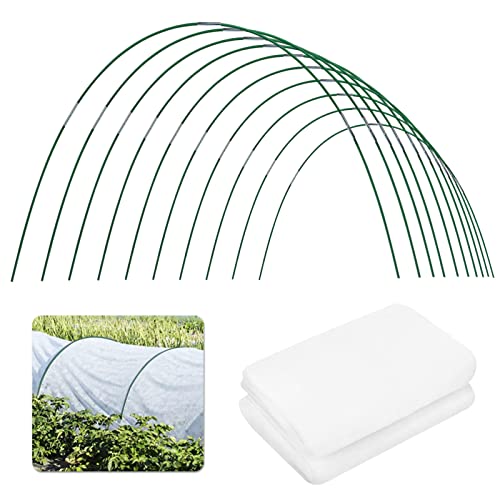 50Pcs 17in Greenhouse Hoops Kit with 9.8 x 29.5 ft Plant Cover Netting, Detachable Fiberglass Grow Tunnel Frame for DIY Plant Support Indoor Outdoor Garden Raised Bed