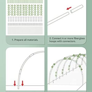 50Pcs 17in Greenhouse Hoops Kit with 9.8 x 29.5 ft Plant Cover Netting, Detachable Fiberglass Grow Tunnel Frame for DIY Plant Support Indoor Outdoor Garden Raised Bed