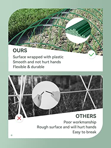 50Pcs 17in Greenhouse Hoops Kit with 9.8 x 29.5 ft Plant Cover Netting, Detachable Fiberglass Grow Tunnel Frame for DIY Plant Support Indoor Outdoor Garden Raised Bed