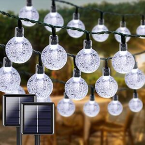 white 2-pack 100 led 64ft crystal globe solar string lights outdoor, waterproof solar lights outdoor decorative, 8 lighting modes solar powered patio lights for garden christmas wedding party (white)