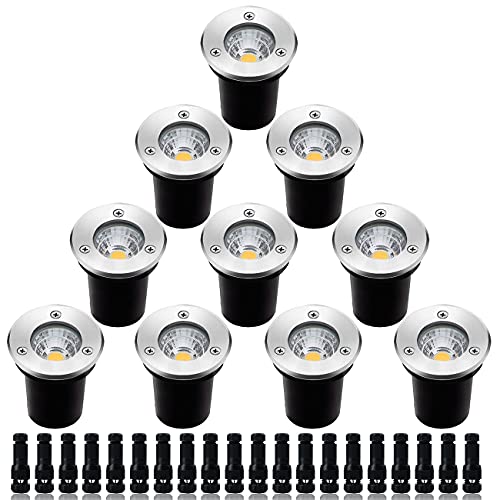 ELEGLO Led Landscape Lights Low Voltage 5W Well Lights,Low Voltage Landscape Lighting,IP67 Waterproof In-Ground Lights for Garden,Yard, Driveway, Deck,Pathway Lights(12V/24V Warm White 10Pack)