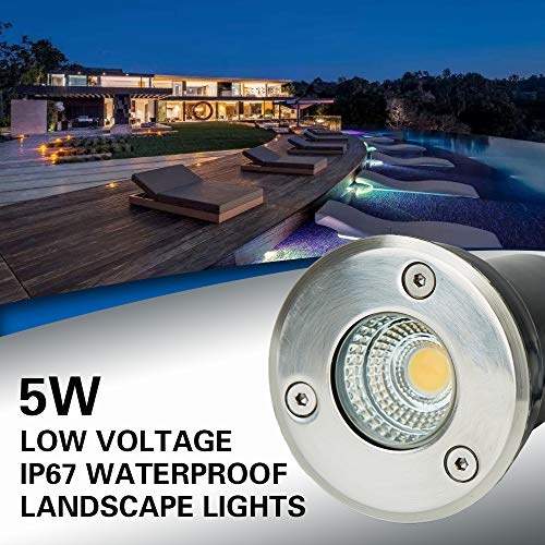 ELEGLO Led Landscape Lights Low Voltage 5W Well Lights,Low Voltage Landscape Lighting,IP67 Waterproof In-Ground Lights for Garden,Yard, Driveway, Deck,Pathway Lights(12V/24V Warm White 10Pack)