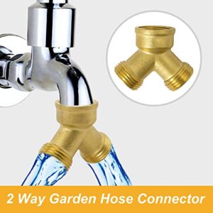 SUNGATOR 3/4 Inch No Lead Brass 2 Way Y Valve Garden Hose Connector 2-Pack Male Hose Thread Splitter Adapters with Extra 4 Rubber Hose Washers + 1 Sealing Tape