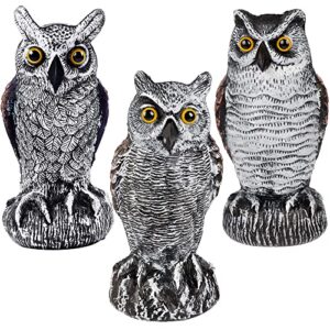 hausse 3 pack bird scarecrow fake horned owl decoy, plastic owl bird deterrents, halloween outdoor decoration, nature enemy pest repellent for outdoor garden yard, black