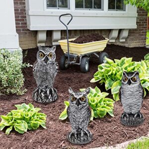 Hausse 3 Pack Bird Scarecrow Fake Horned Owl Decoy, Plastic Owl Bird Deterrents, Halloween Outdoor Decoration, Nature Enemy Pest Repellent for Outdoor Garden Yard, Black