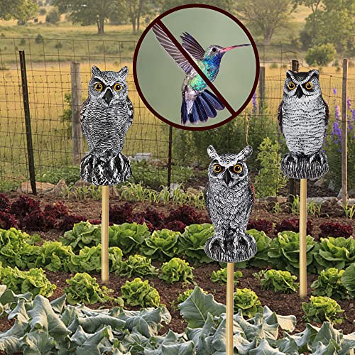 Hausse 3 Pack Bird Scarecrow Fake Horned Owl Decoy, Plastic Owl Bird Deterrents, Halloween Outdoor Decoration, Nature Enemy Pest Repellent for Outdoor Garden Yard, Black