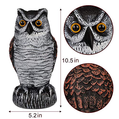 Hausse 3 Pack Bird Scarecrow Fake Horned Owl Decoy, Plastic Owl Bird Deterrents, Halloween Outdoor Decoration, Nature Enemy Pest Repellent for Outdoor Garden Yard, Black