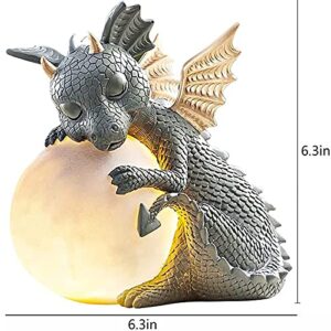 G Ganen Garden Dragon Statue, Resin Dinosaur Outdoor Sculptures - Cute Garden Dragon Figurines with LED Lights for Home Decor, Patio Lawn Yard Decor