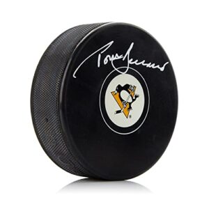 tom barrasso pittsburgh penguins autographed hockey puck – autographed nhl pucks