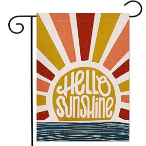 summer hello sunshine garden flag 12.5×18 inch vertical double sided yard outdoor decoration