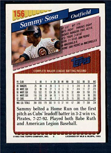 1993 Topps #156 Sammy Sosa NM-MT Chicago Cubs Baseball